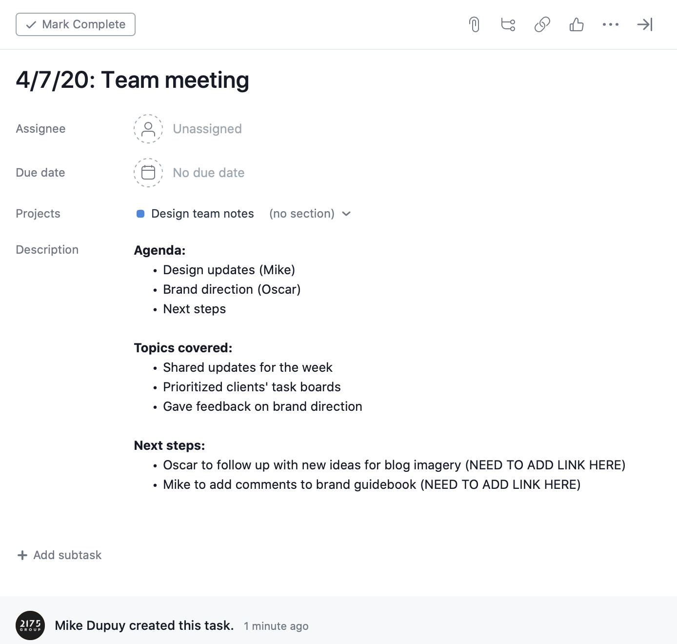 Using the free version of Asana for task management